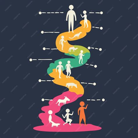 Whimsical Illustrated Timeline Of Human Evolution Vector Illustration