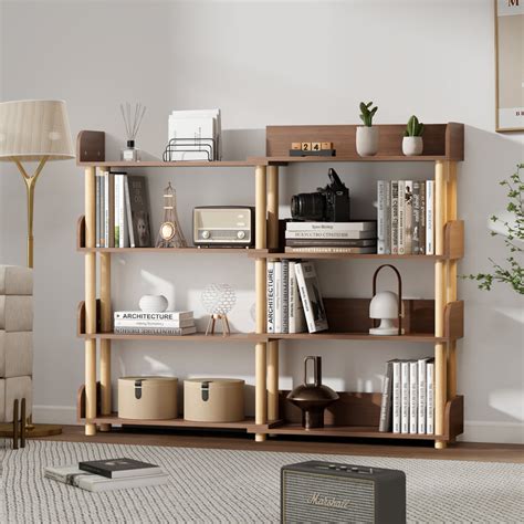 Ebern Designs Wooden Corner Bookshelf Retractable Bookcase With Storage Shelves Wayfair