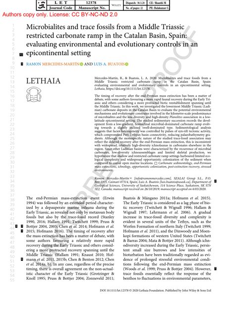 Pdf Microbialites And Trace Fossils From A Middle Triassic Restricted Carbonate Ramp In The
