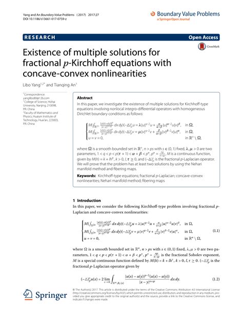 Pdf Existence Of Multiple Solutions For Fractional P Kirchhoff Equations With Concave Convex