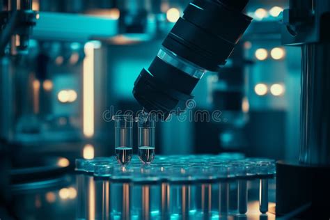 Precision Robotic System Conducting Testing On Multiple Test Tubes In A Laboratory Environment
