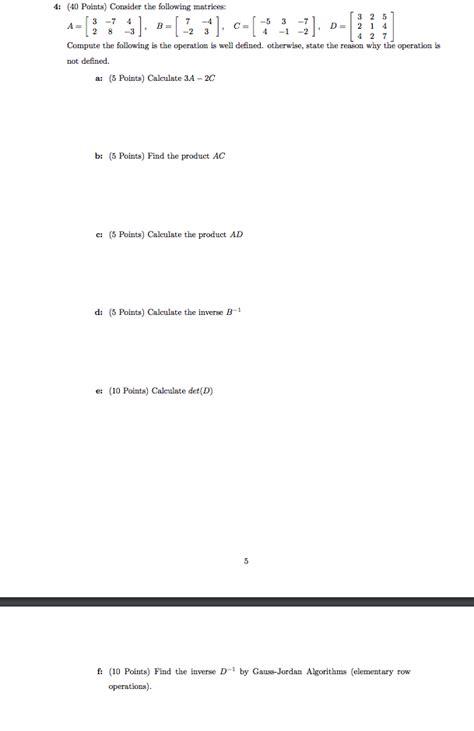 Solved Points Consider The Following Matrices Chegg