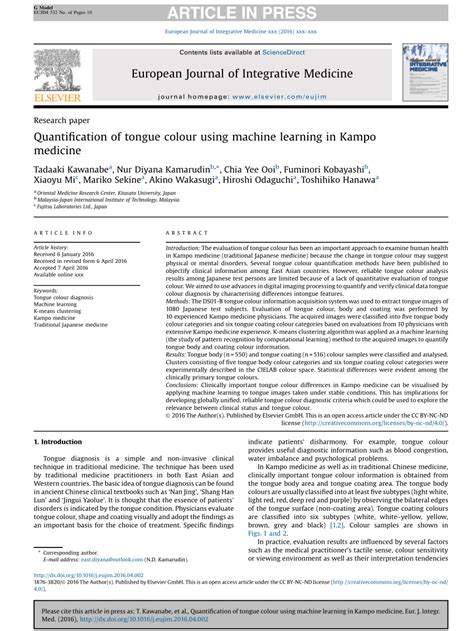 Pdf Quantification Of Tongue Colour Using Machine Learning In Kampo