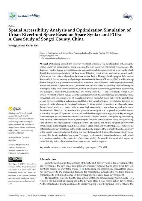 Pdf Spatial Accessibility Analysis And Optimization Simulation Of Urban Riverfront Space Based