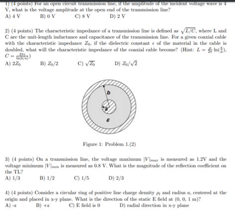solved 1 4 points for an open circuit transmission line
