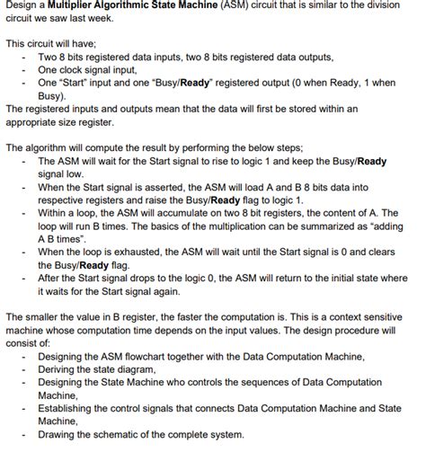 Solved Design A Multiplier Algorithmic State Machine Asm
