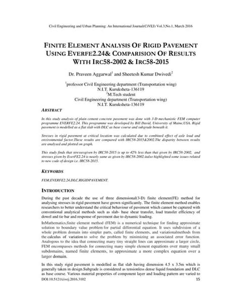 Finite Element Analysis Of Rigid Pavement Using Everfe224and Comparision Of Results With Irc58