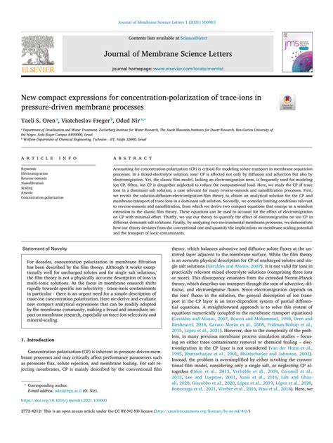 Pdf New Compact Expressions For Concentration Polarization Of Trace Ions In Pressure Driven