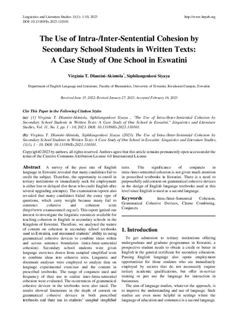 Pdf The Use Of Intra Inter Sentential Cohesion By Secondary School
