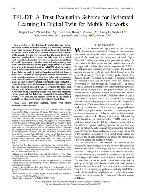 Tfl Dt A Trust Evaluation Scheme For Federated Learning In Digital Twin For Mobile Networks