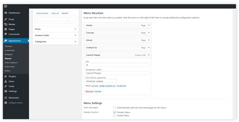 how to trigger a modal popup on the click of a menu element