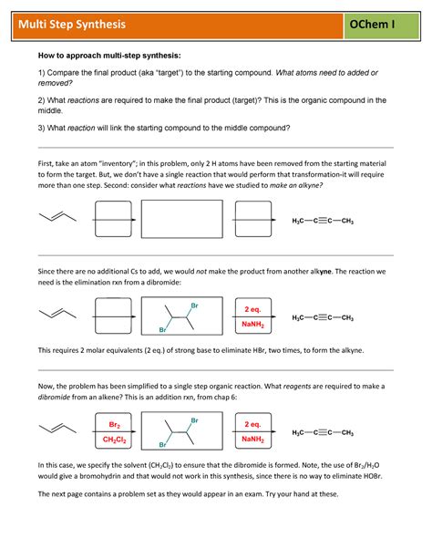 M Syn1 Key Synthesis Practice Problems Multi Step Synthesis OChem I How To Approach