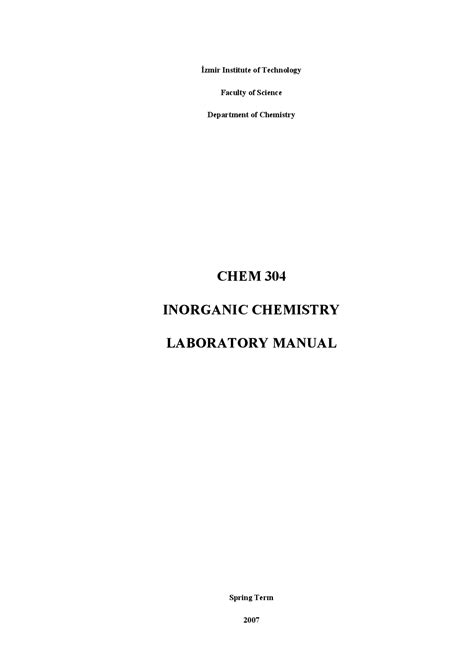Chem 304 Inorganic Chemistry Laboratory Manual Lecture Notes