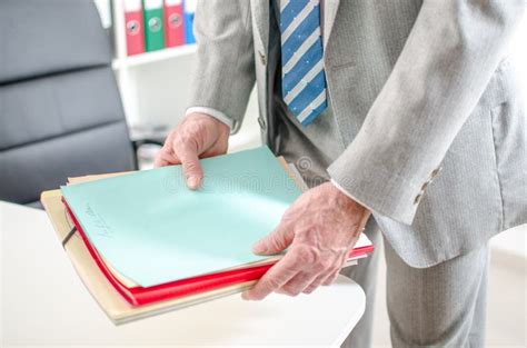 Businessman Putting Files On His Desk Stock Image Image Of File Document 46168853
