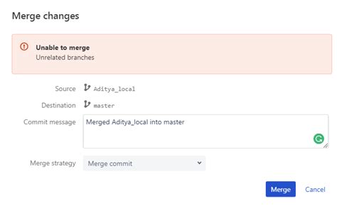 Git Unable To Merge Unrelated Branches In Bitbucket Stack Overflow