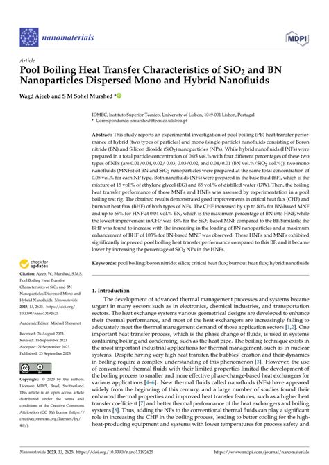 Pdf Pool Boiling Heat Transfer Characteristics Of Sio2 And Bn Nanoparticles Dispersed Mono And