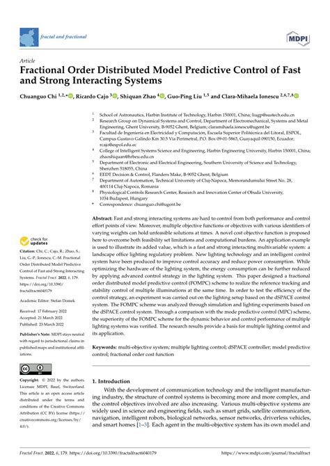 Pdf Fractional Order Distributed Model Predictive Control Of Fast And