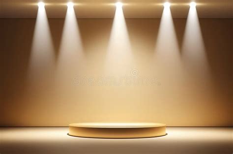 Empty Studio Room With Spotlights On Podium Advertisement Space