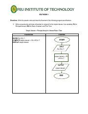 Seatwork Pdf SEATWORK Directions Write The Pseudo Code And Draw The Flowchart Of The
