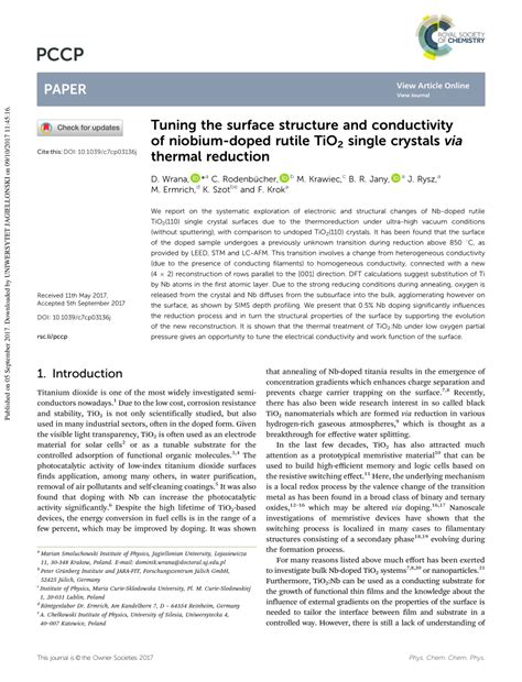 Pdf Tuning The Surface Structure And Conductivity Of Niobium Doped