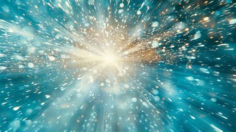 Mesmerizing Asymmetric Blue Light Burst On Dark Background With Cyan And Golden Sparkles Stock