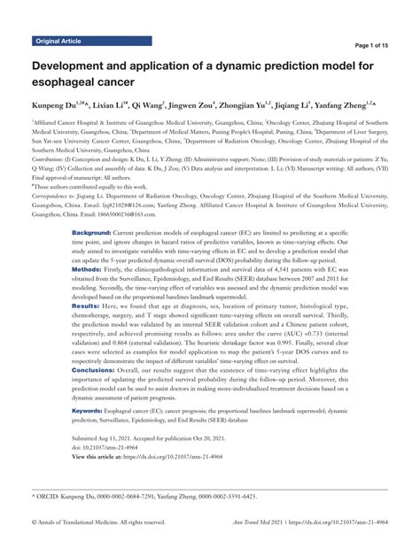 Pdf Development And Application Of A Dynamic Prediction Model For