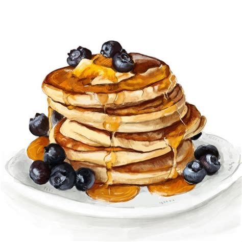 Hand Drawn Blueberry Pancake Illustration Pancake Drawing Dessert