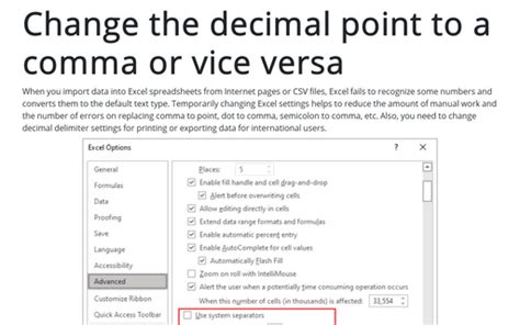 Change The Decimal Point To A Comma Or Vice Versa Microsoft Excel 2016