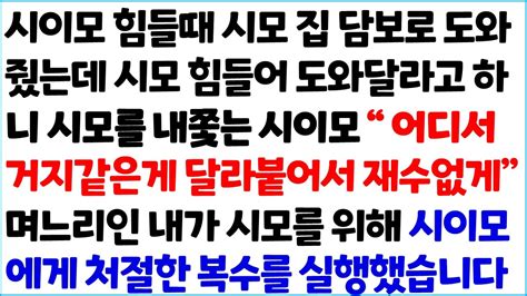 반전사이다사연 시이모 힘들때 시모 집 담보로 도와줬는데 시모 힘들어 도와달라고 하니 시모를 내쫓은 시이모 어디서 거지같은게