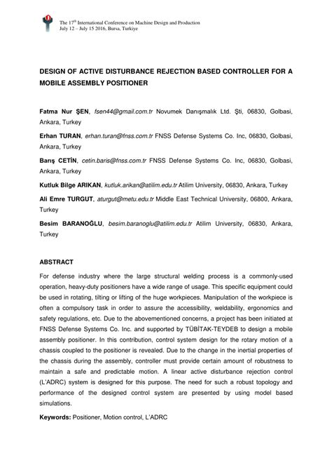 Pdf Design Of Active Disturbance Rejection Based Controller For A