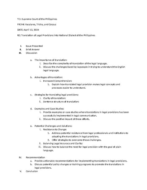 Research Memo Outline TO Supreme Court Of The Philippines FROM Vacalares Trisha And Corpuz