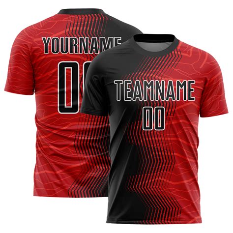 Custom Red Black White Gradient Arrow Sublimation Soccer Uniform Jersey
