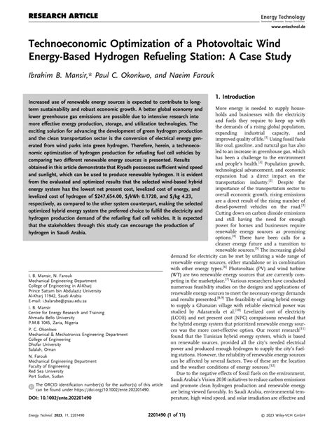 Technoeconomic Optimization Of A Photovoltaic Wind Energy‐based Hydrogen Refueling Station A