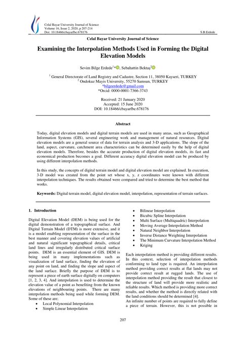 Pdf Examining The Interpolation Methods Used In Forming The Digital Elevation Models
