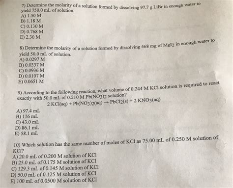 solved 7 determine the molarity of a solution formed by