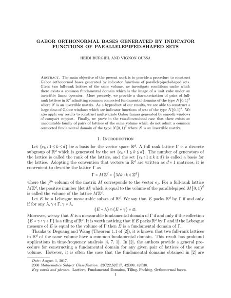 Pdf Gabor Orthonormal Bases Generated By Indicator Functions Of