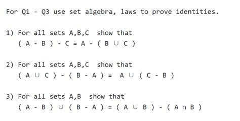 solved for q1 q3 use set algebra laws to prove