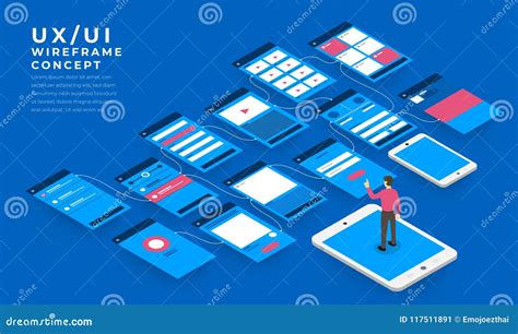 UX UI Flowchart Mock Ups Mobile Application Concept Isometric Stock Vector Illustration Of