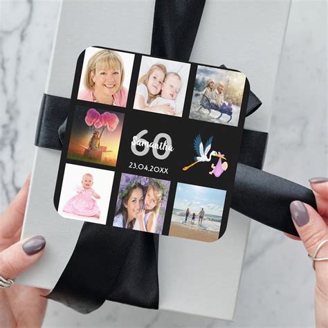 60th Birthday Party Photo Collage Black Square Sticker Zazzle In 2023