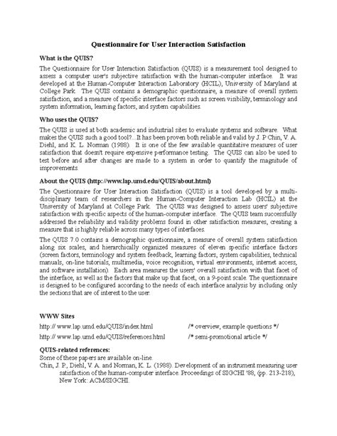 Quis 2003 Questionnaire For User Interaction Satisfaction What Is The Quis The Questionnaire