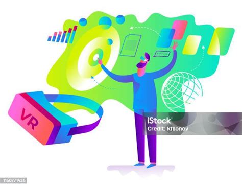 웹 디자인 프리 젠 테이 션 인포 그래픽 방문 페이지에 대 한 만화 캐릭터 그림 It 인터넷 가상 현실 가상현실 시뮬레이터에 대한 스톡 벡터 아트 및 기타 이미지 Istock