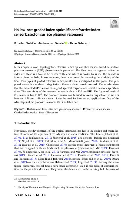 Pdf Hollow Core Graded Index Optical Fiber Refractive Index Sensor