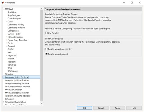 Computer Vision Toolbox Preferences