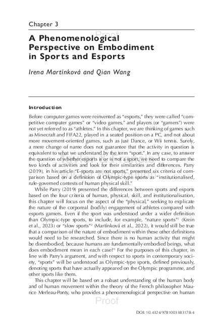 Pdf Ch 003 A Phenomenological Perspective On Embodiment In Sports And Esports