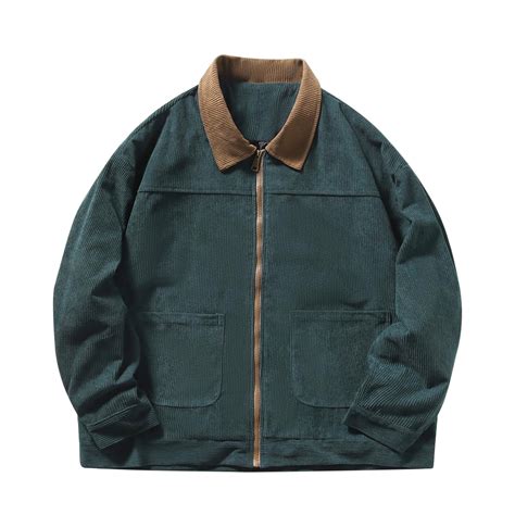 Iytr Mens Corduroy Trucker Jacket Stand Collar Long Sleeve Zip Up