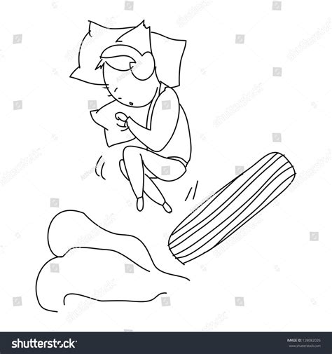 Cartoon Hand Drawing Girl Curl Up On The Bed Stock Vector Illustration 128082026 Shutterstock
