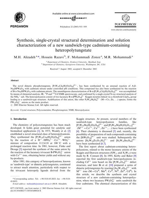 Pdf Synthesis Single Crystal Structural Determination And Solution Characterization Of A New