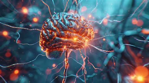 Brain Stimulation With Close Up Neuron 3d Rendering Illustration