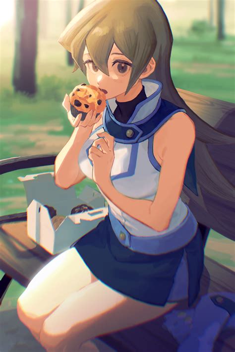 Safebooru 1girl Absurdres Bench Blonde Hair Breasts Brown Eyes Duel