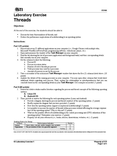 03 Laboratory Exercise 1 Pdf Process Computing Thread Computing